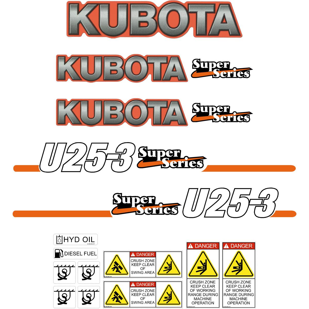 Kubota U25-3 Decal Kit - Mini Excavator