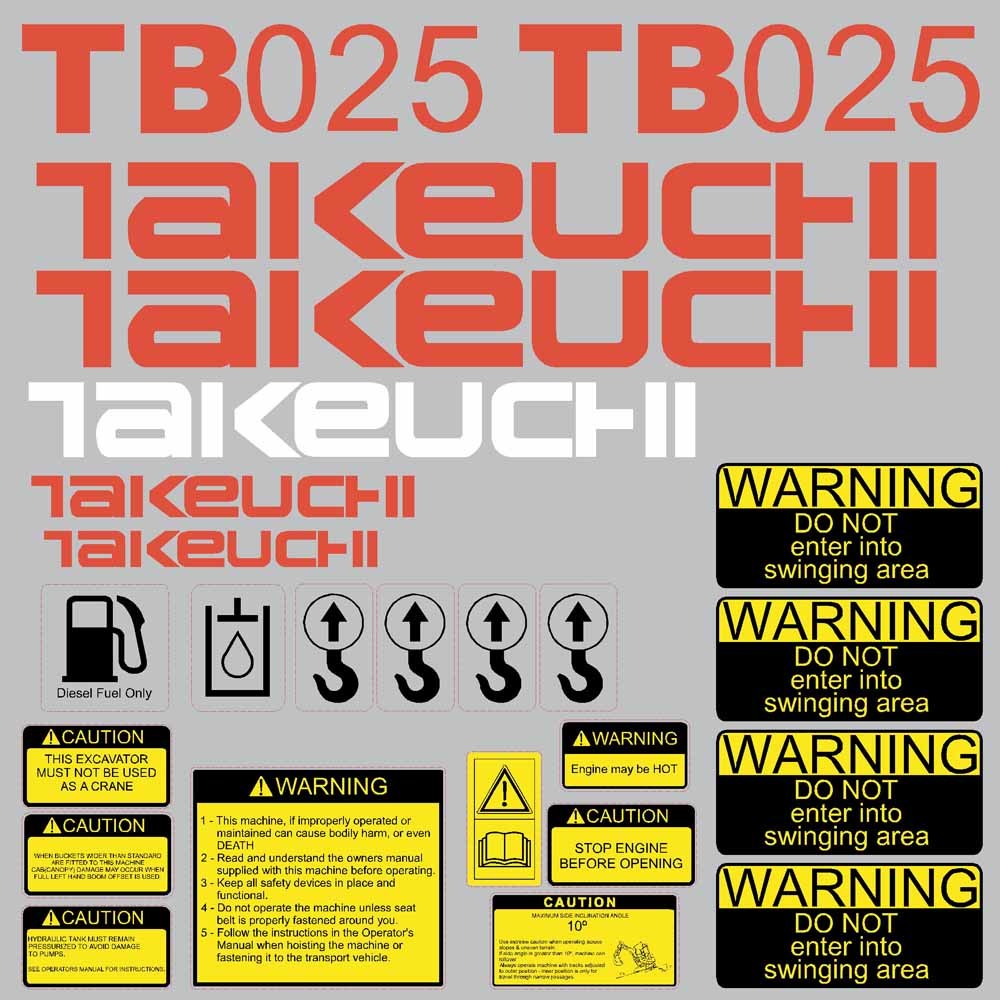 Takeuchi TB025 Decal Set / Sticker Kit
